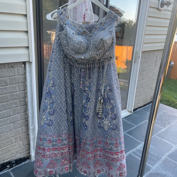Lehengas | Indian Lehenga Grey Blue Heavy Beaded With Cancan | Poshmark